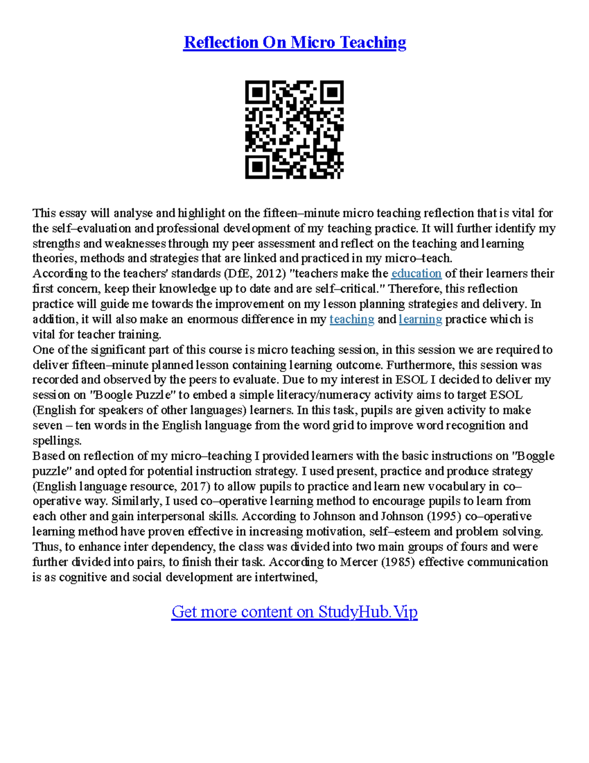 Reflective Essay Examples: Insights on Teaching and Writing Skills ...