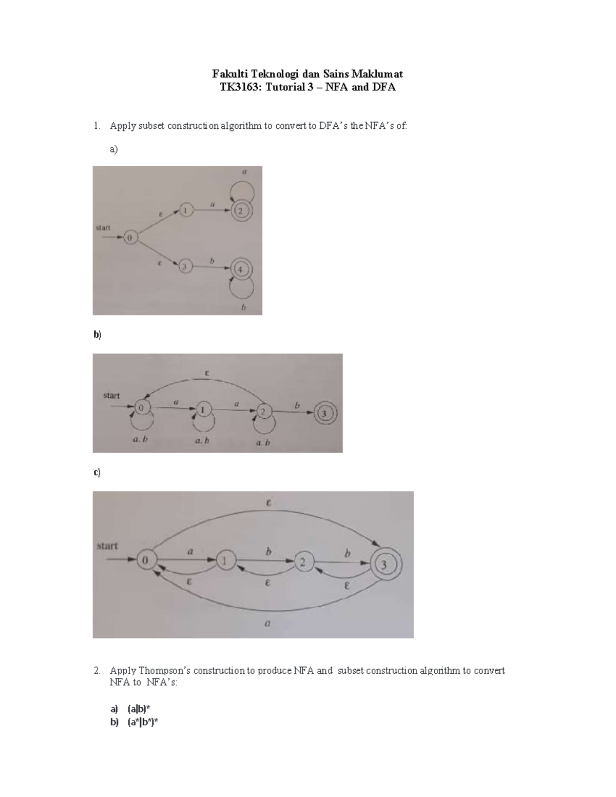 03 TK3163 Tutorial 3 - NFA to DFA - Compiler Construction - Fakulti Teknologi dan Sains Maklumat ...