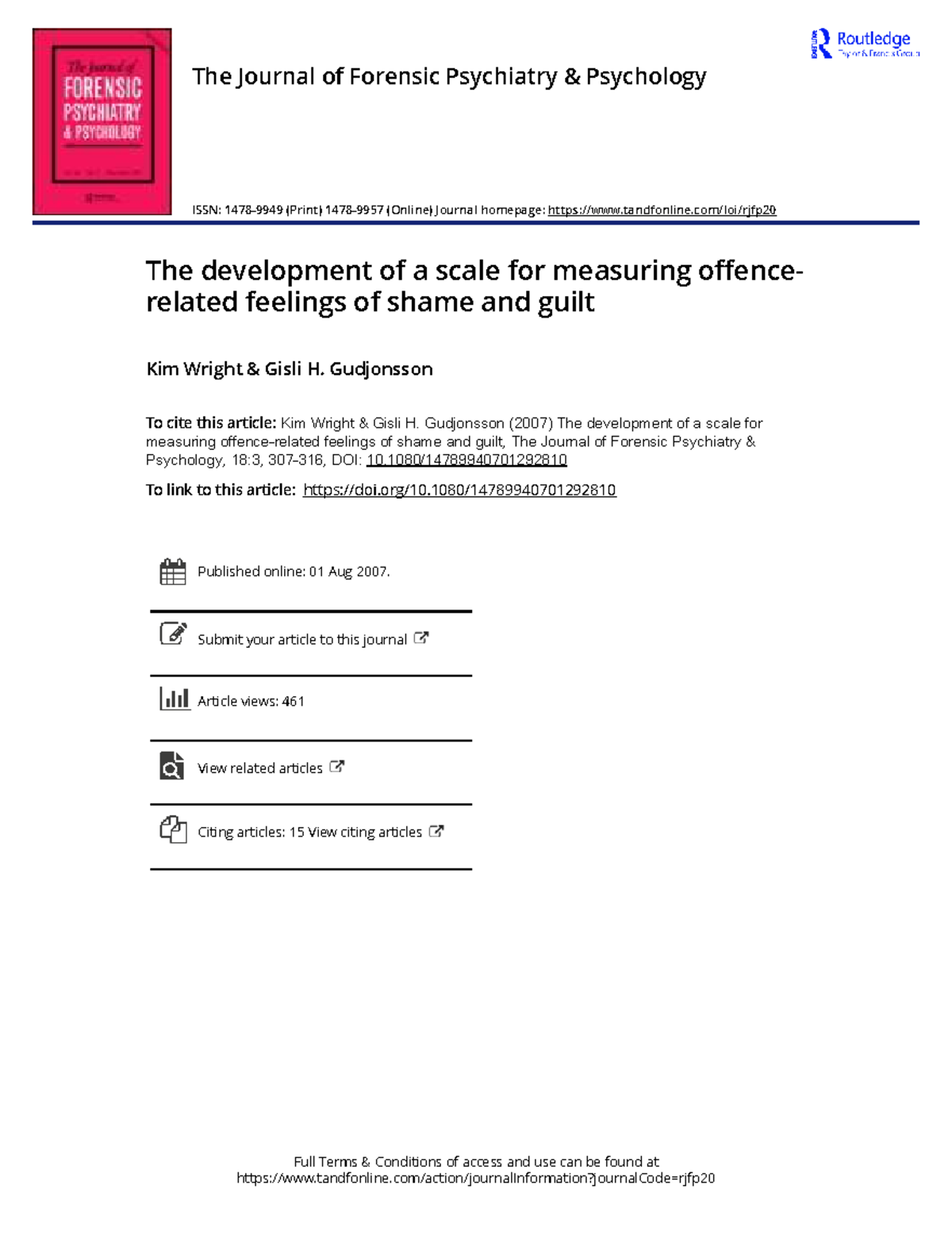 Development of the Offence-Related Shame and Guilt Scale (ORSGS) - Studocu