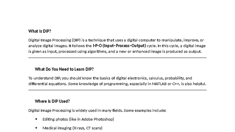 Dip 101 Introduction To Digital Image Processing Unit 1 Notes Studocu