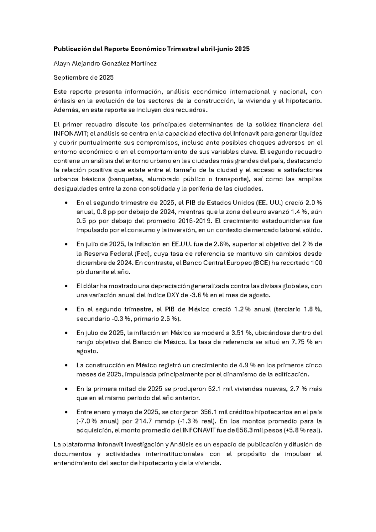 Reporte Económico Trimestral 2T2025: Análisis y Perspectivas - Studocu