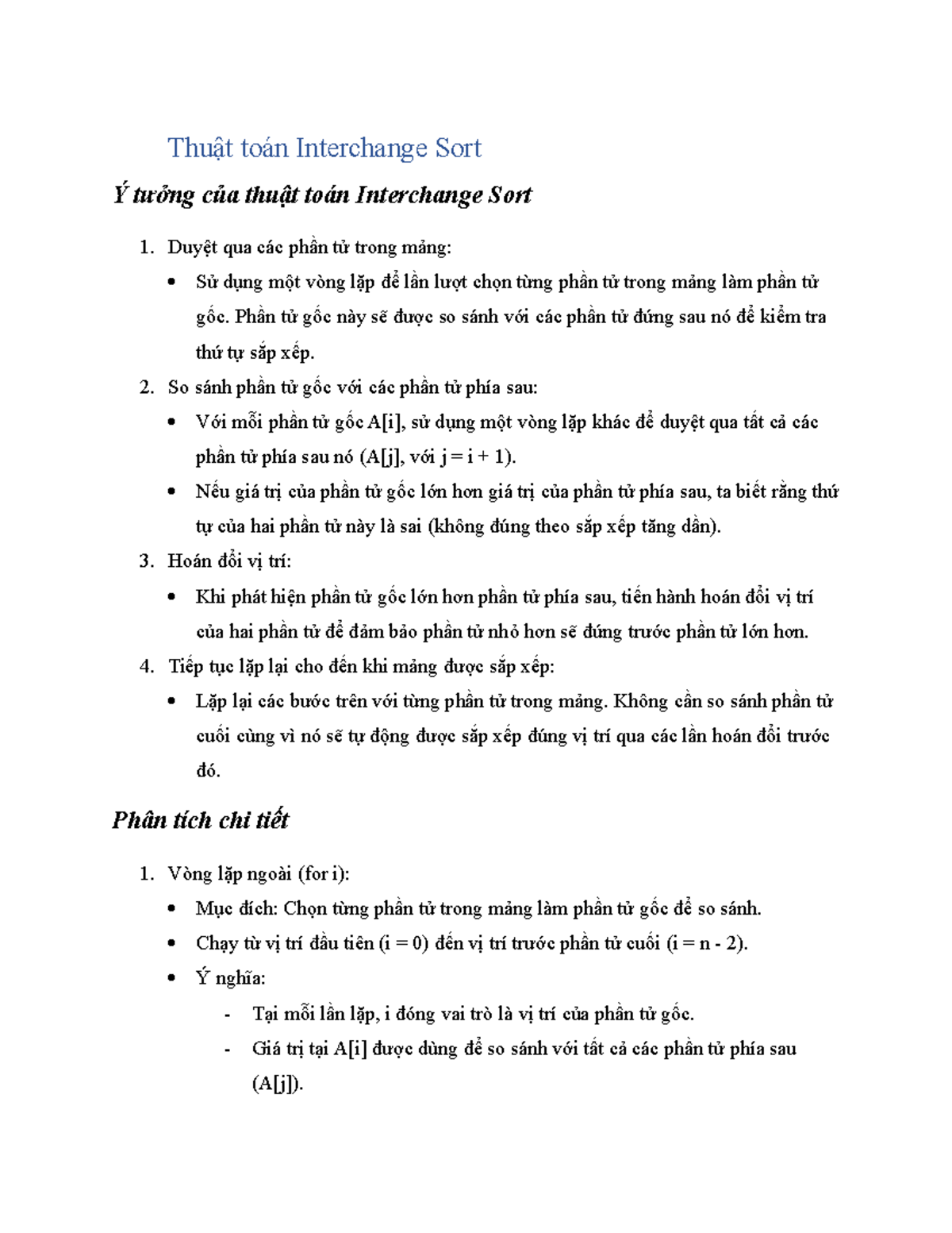 Thuật Toán Interchange Sort: Phân Tích và Hướng Dẫn Chi Tiết - Studocu