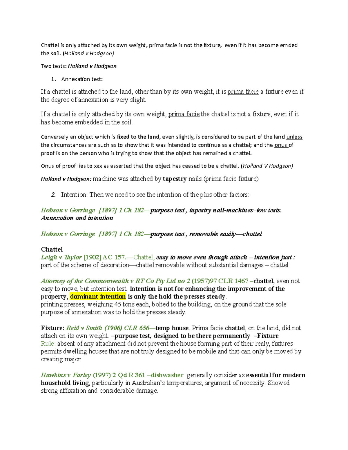 5. Fixture vs. Chattel: Analyzing Key Legal Tests and Cases - Studocu