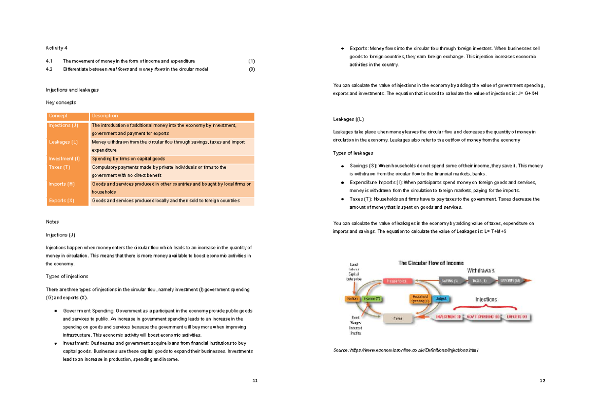 Activity 4: Leakages and Injections in the Circular Flow Model - Studocu