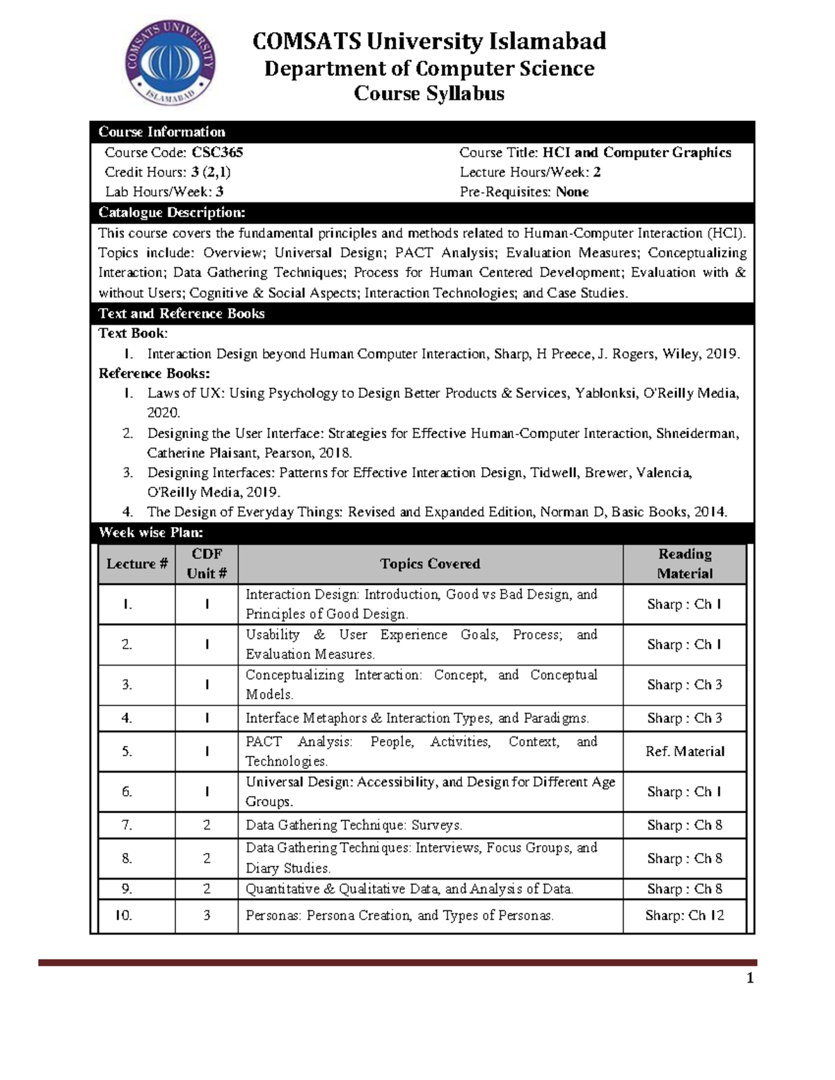 CSC365 HCI and Computer Graphics Course Syllabus - Studocu