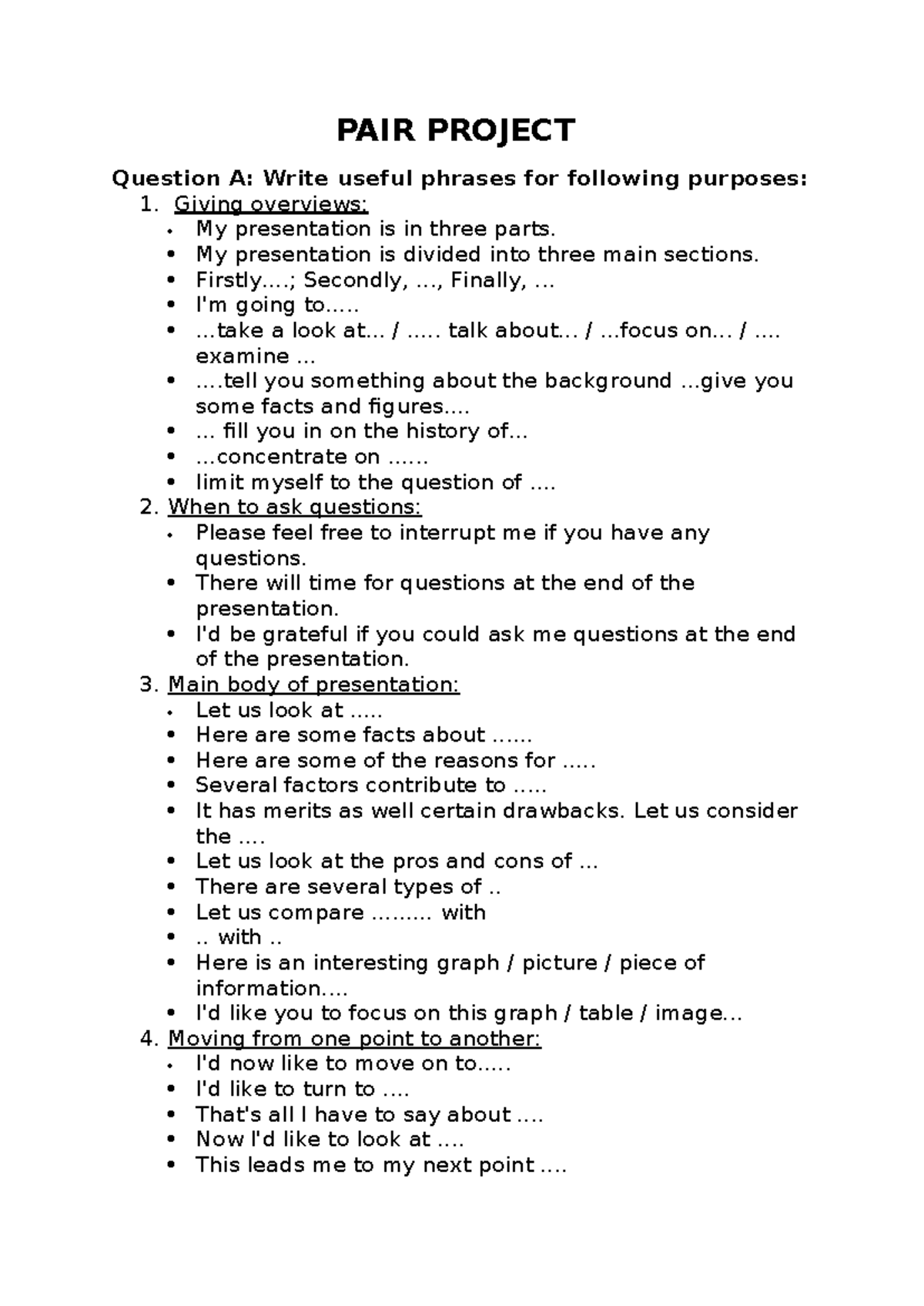 PAIR PROJECT: Tips for Effective Presentations - Studocu