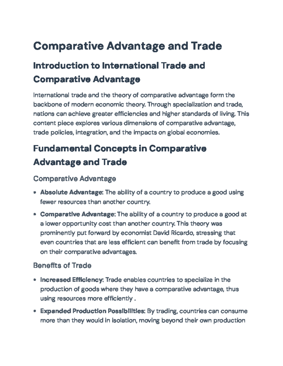 INT101 Comparative Advantage & Trade: Key Concepts and Policies - Studocu