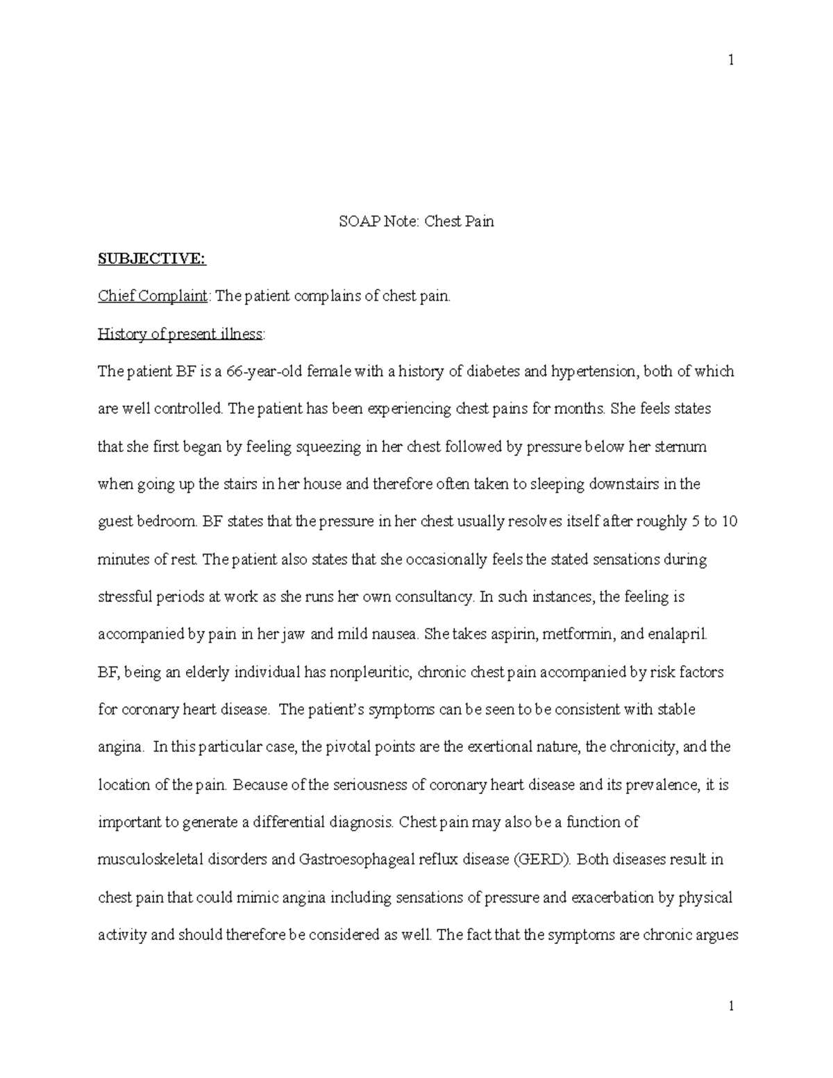 SOAP Note: Chest Pain Assessment for Patient Brian Foster ( SOAP 2 F ...