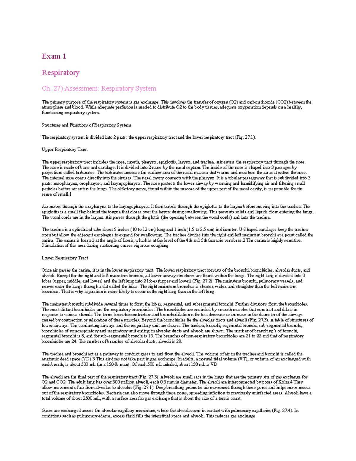 N304 Exam 1: Respiratory System Assessment and Anatomy Overview - Studocu