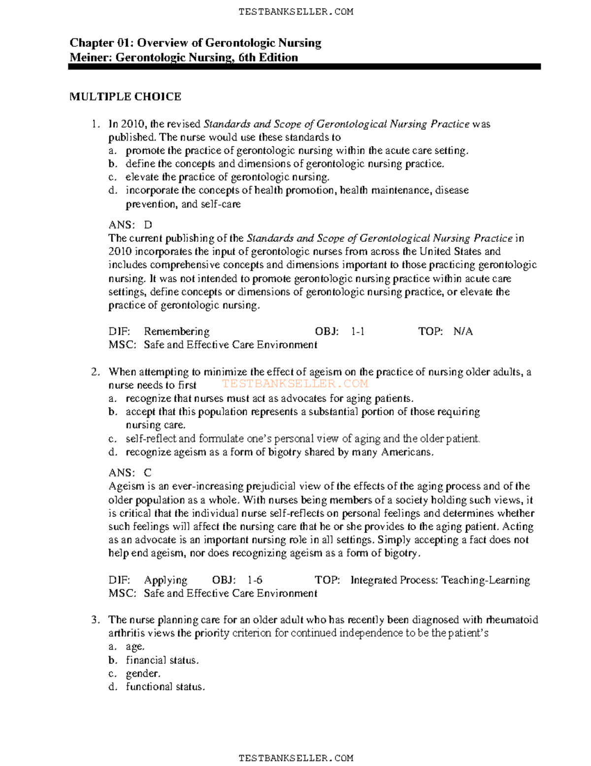 Geriatrics Chapter 1: Overview & Key Concepts in Gerontologic Nursing ...