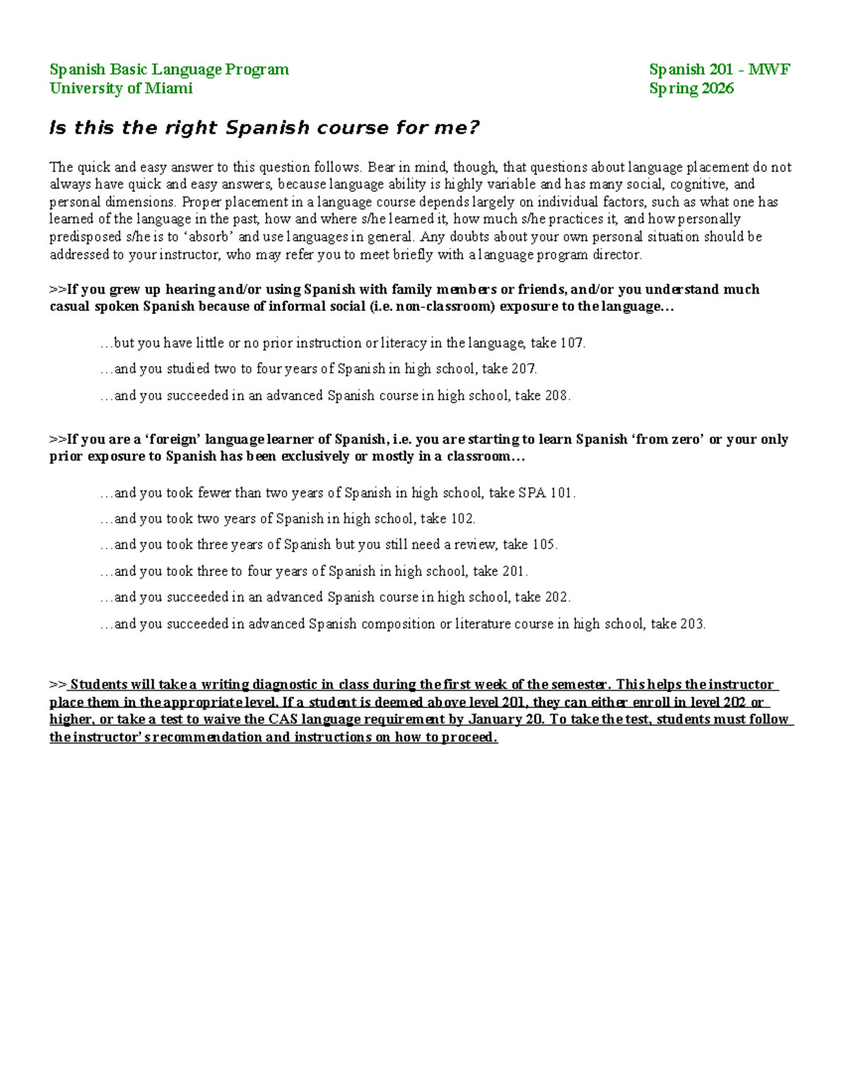 SPA 201 MWF Syllabus: Spanish Basic Language Program Spring 2026 - Studocu