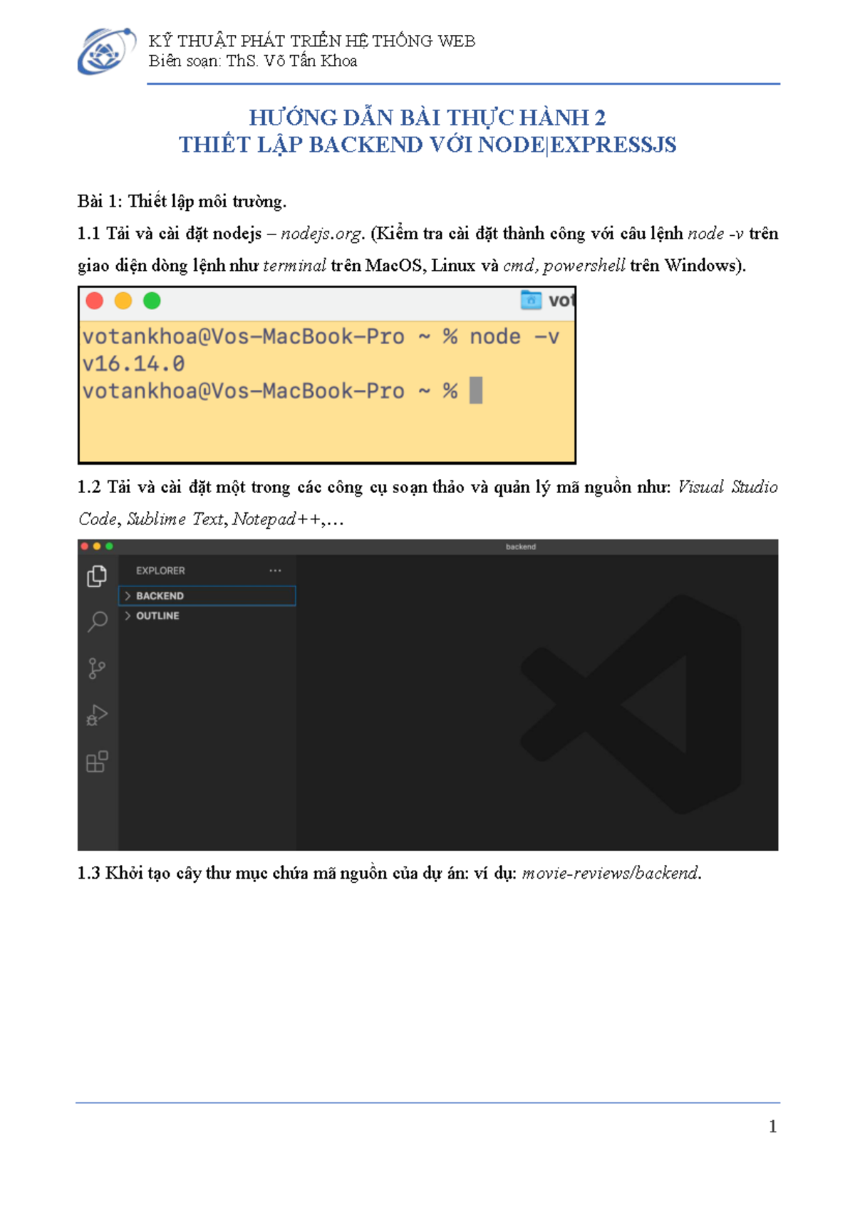 HƯỚNG DẪN THỰC HÀNH 2: THIẾT LẬP BACKEND VỚI NODEJS - Studocu