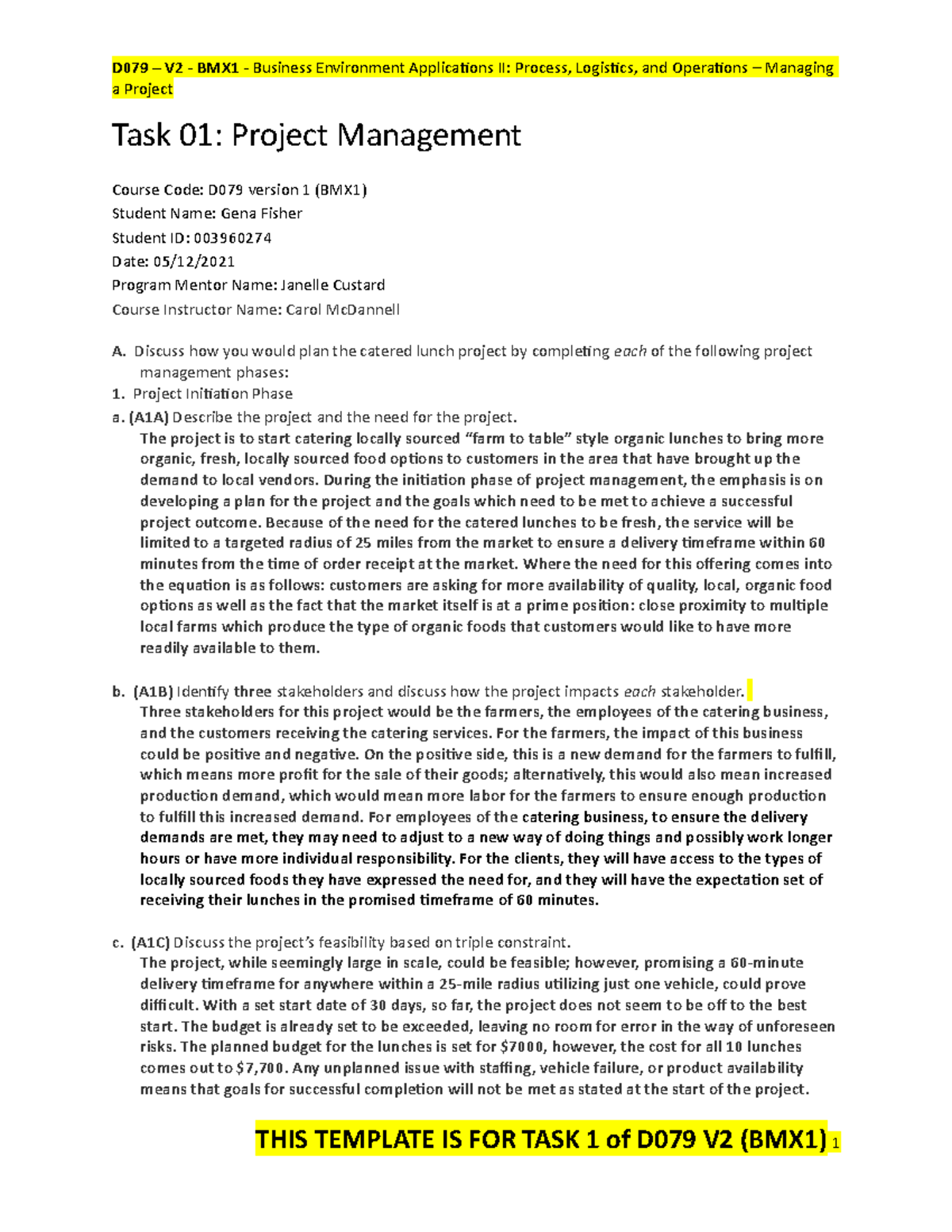 D079 Assessment - Task 1 Template- with Answers - D079 V2 BMX1 Business ...