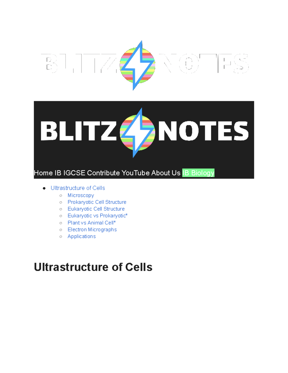 1.2 cells....... - Home IB IGCSE Contribute YouTube About Us IB Biology ...
