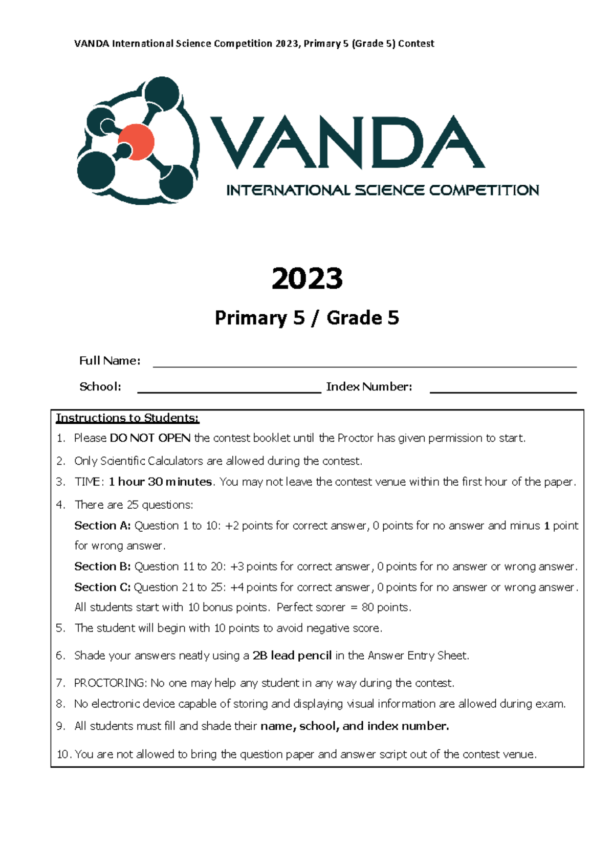 Grade 5 Vanda Science International Local 2023 - 2023 Primary 5 / Grade ...