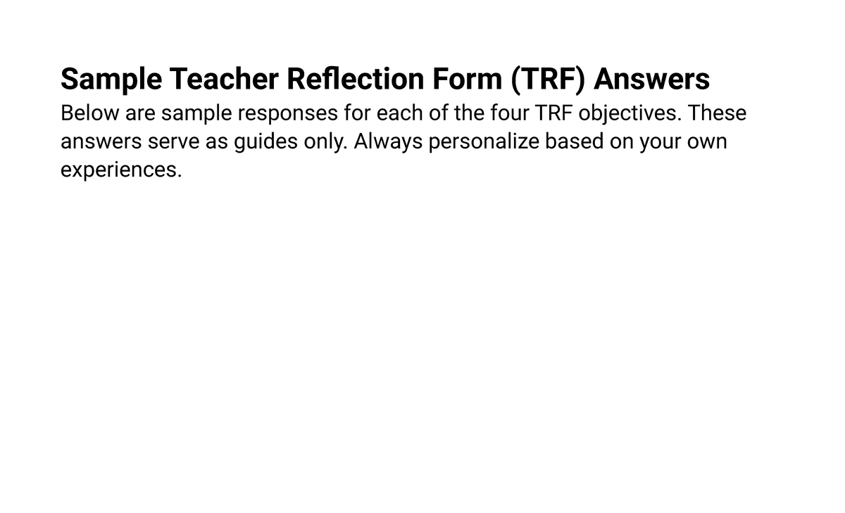 Objective 6: Sample Teacher Reflection Form Responses - Studocu