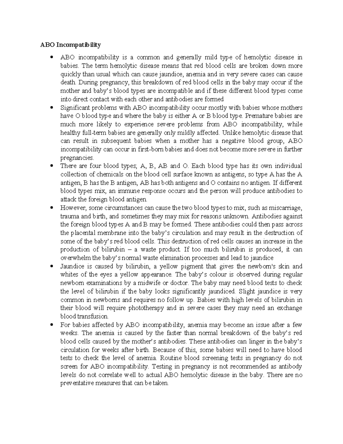 ABO Incompatibility - Lecture Notes on Hemolytic Disease in Infants ...