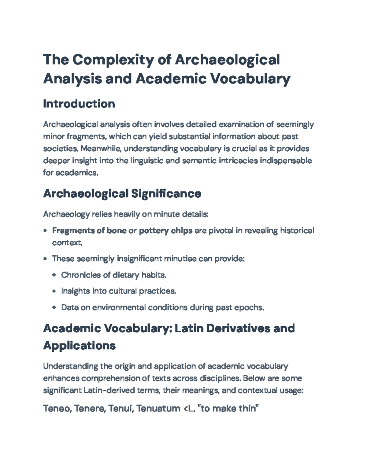 The Complexity of Archaeological Analysis & Academic Vocabulary - The ...