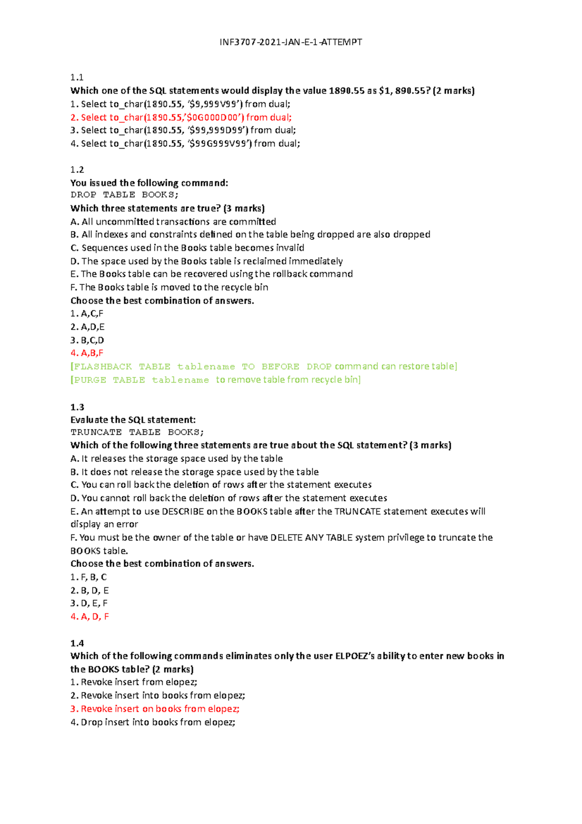 INF3707 2021 JAN E Quiz Attempt and SQL Exercise Solutions - Studocu