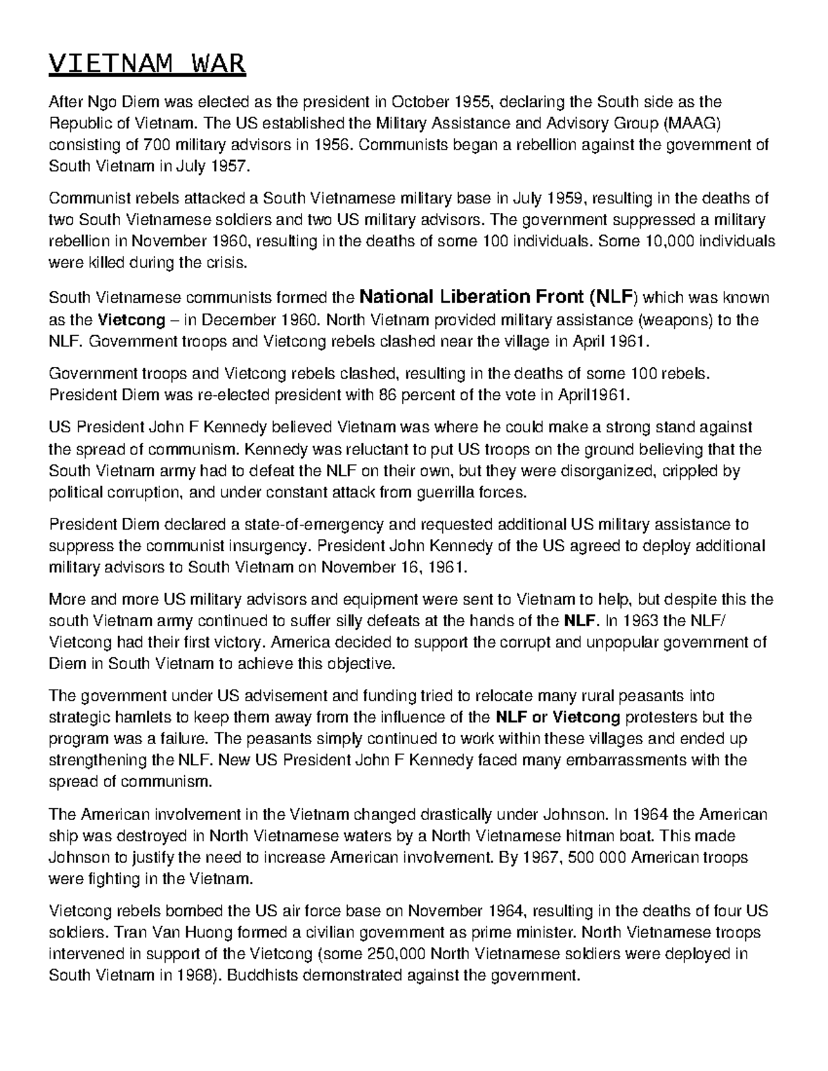 Vietnam War Analysis: Key Events & Turning Points (P1) - Studocu