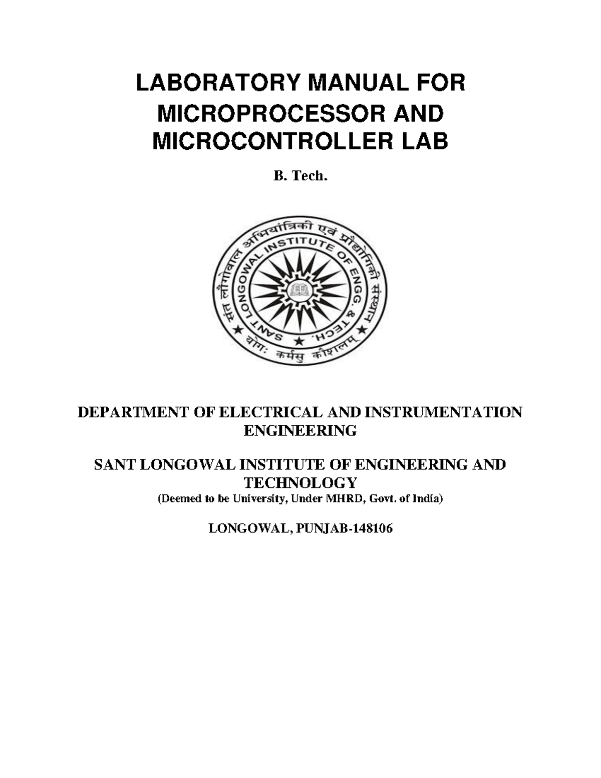 Lab Manual for Microprocessor & Microcontroller Lab (B.Tech) - Studocu