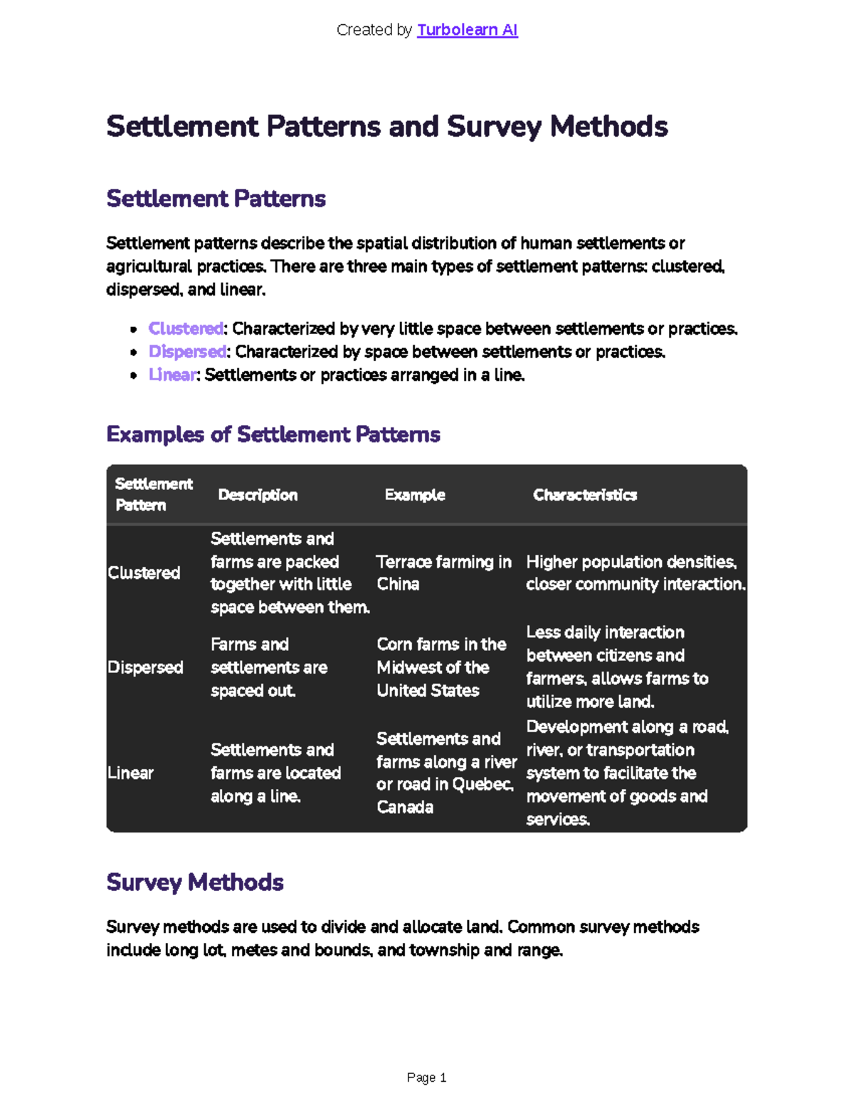 5.2 AP Human Geography: Settlement Patterns & Survey Methods - Studocu