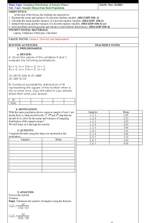DLL Mathematics 5 Q3 W1 - Teaching essentials - GRADES 1 to 12 DAILY LESSON LOG School: Culipapa ...