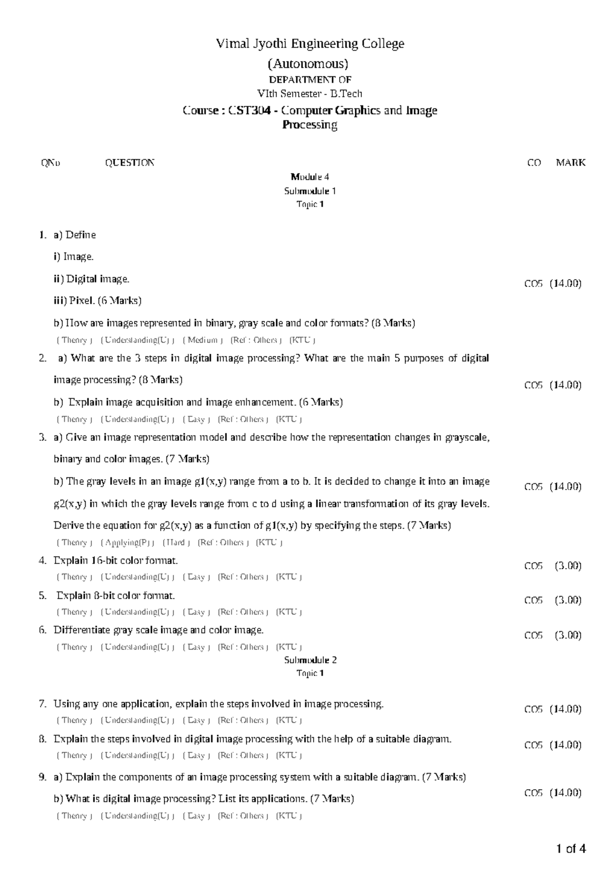 Question bank - module 4 for CST304 computer graphics and image processing - Studocu