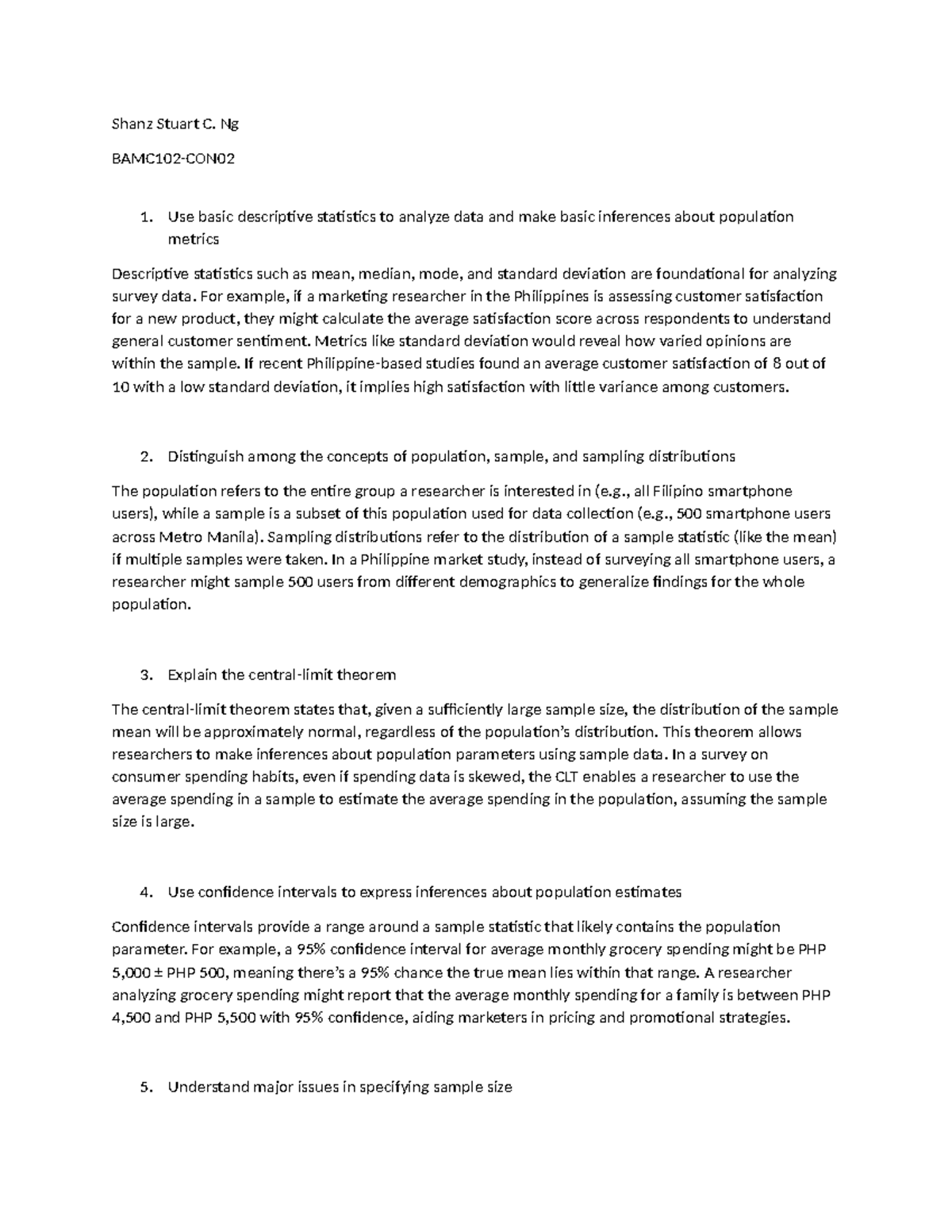 Descriptive Statistics and Research Methods: F1 A4 BAMC102 - Studocu