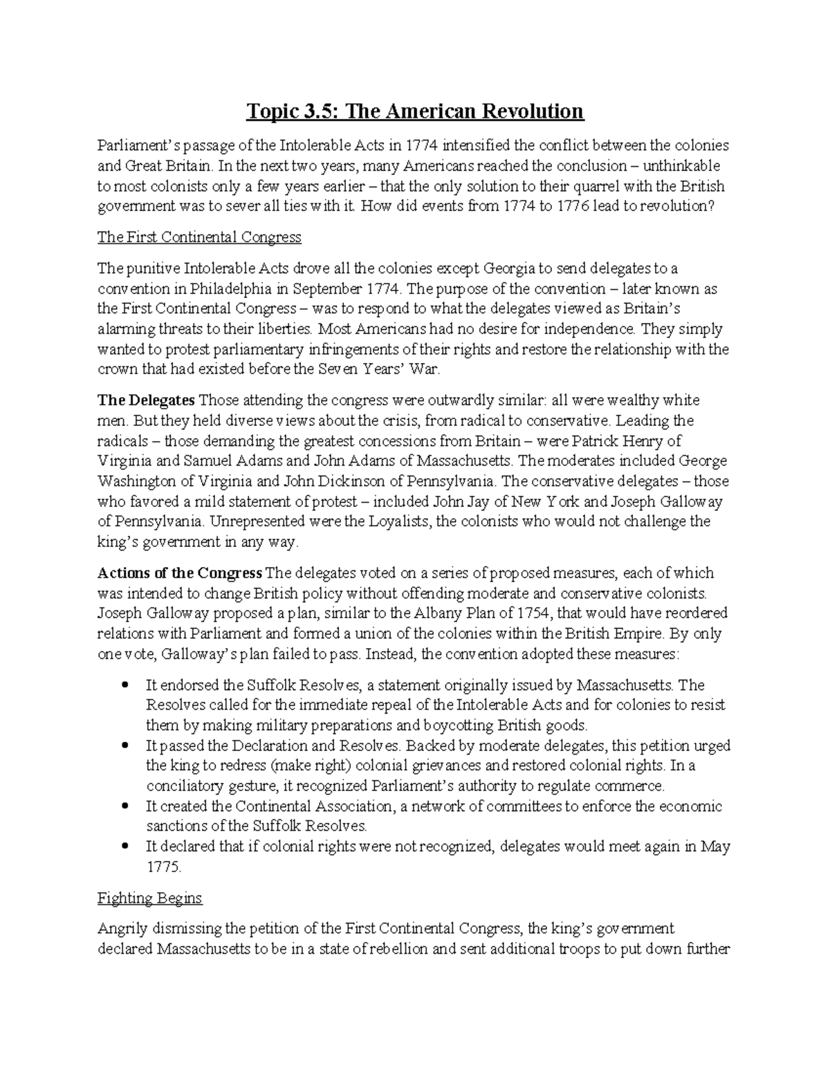 Topic 3.5: The American Revolution - Homework Notes (Sept 11-12) - Studocu