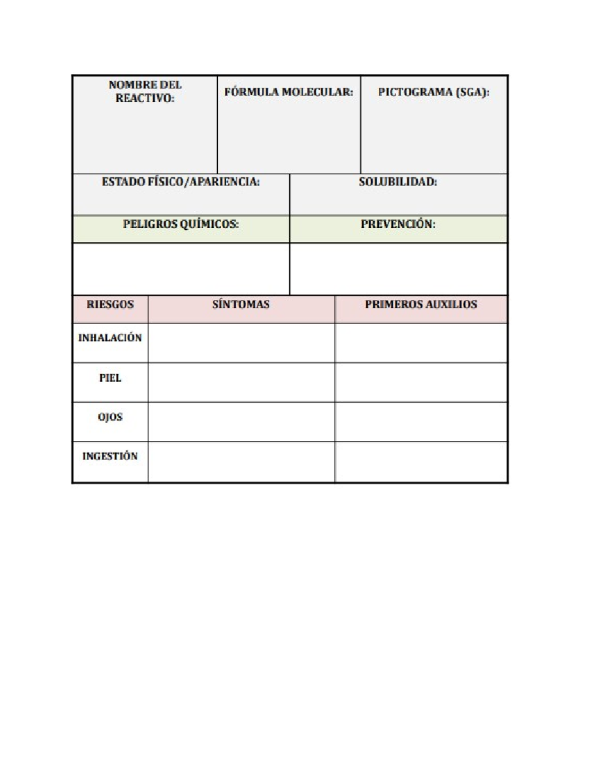Fichas - Bioquímica - NOMBRE DEL FÓRMULA MOLECULAR: REACTIVO ...