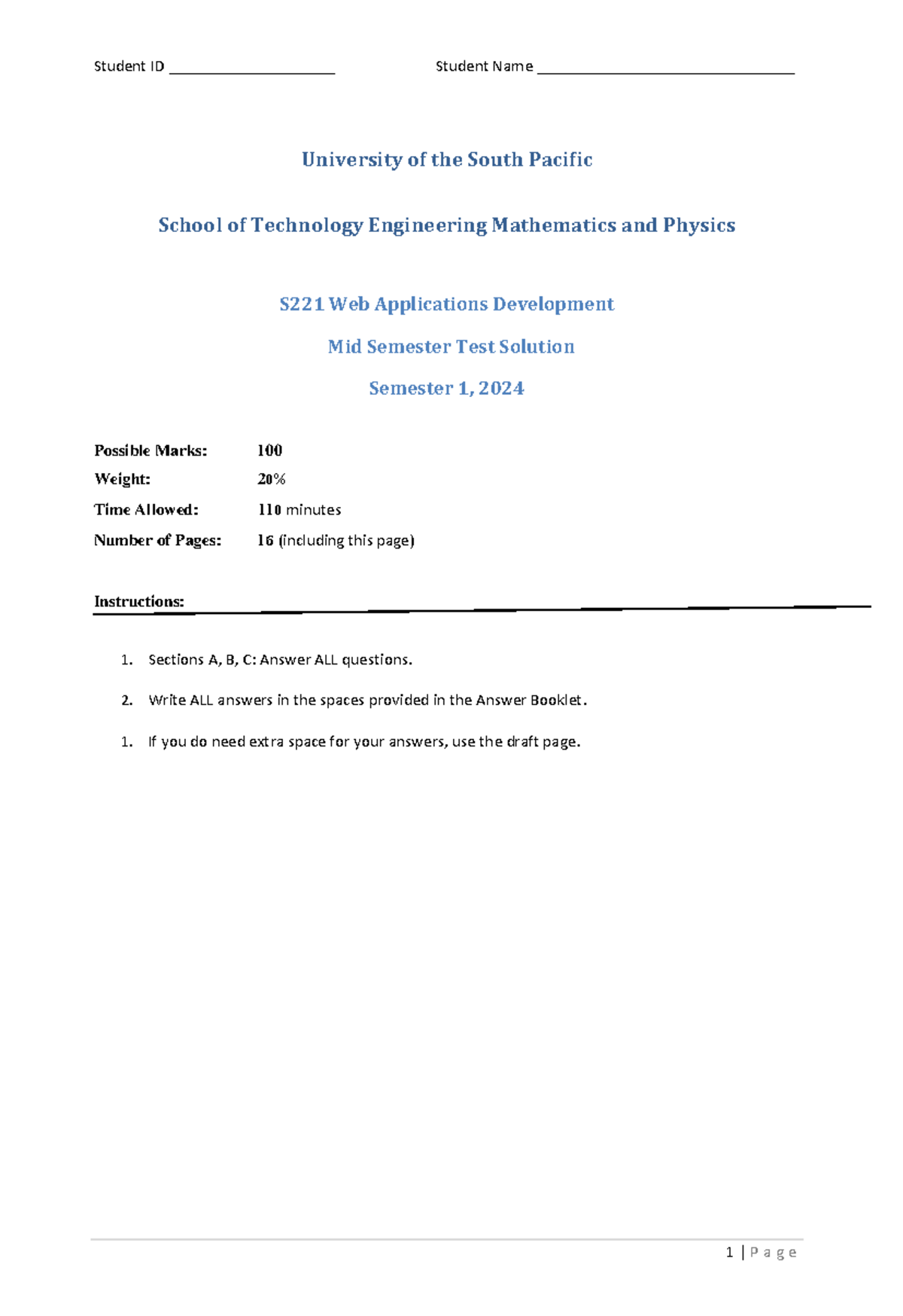 IS221 Web Applications Development Mid Semester Test Practice Questions ...