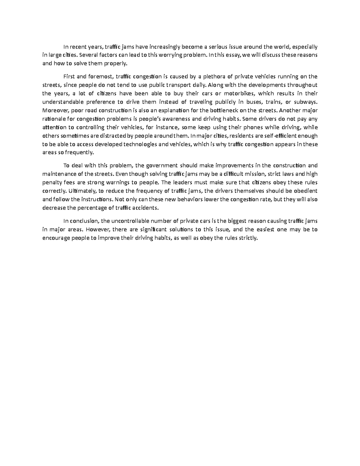 Essay on Traffic Jams: Causes and Solutions - MINEE - Studocu