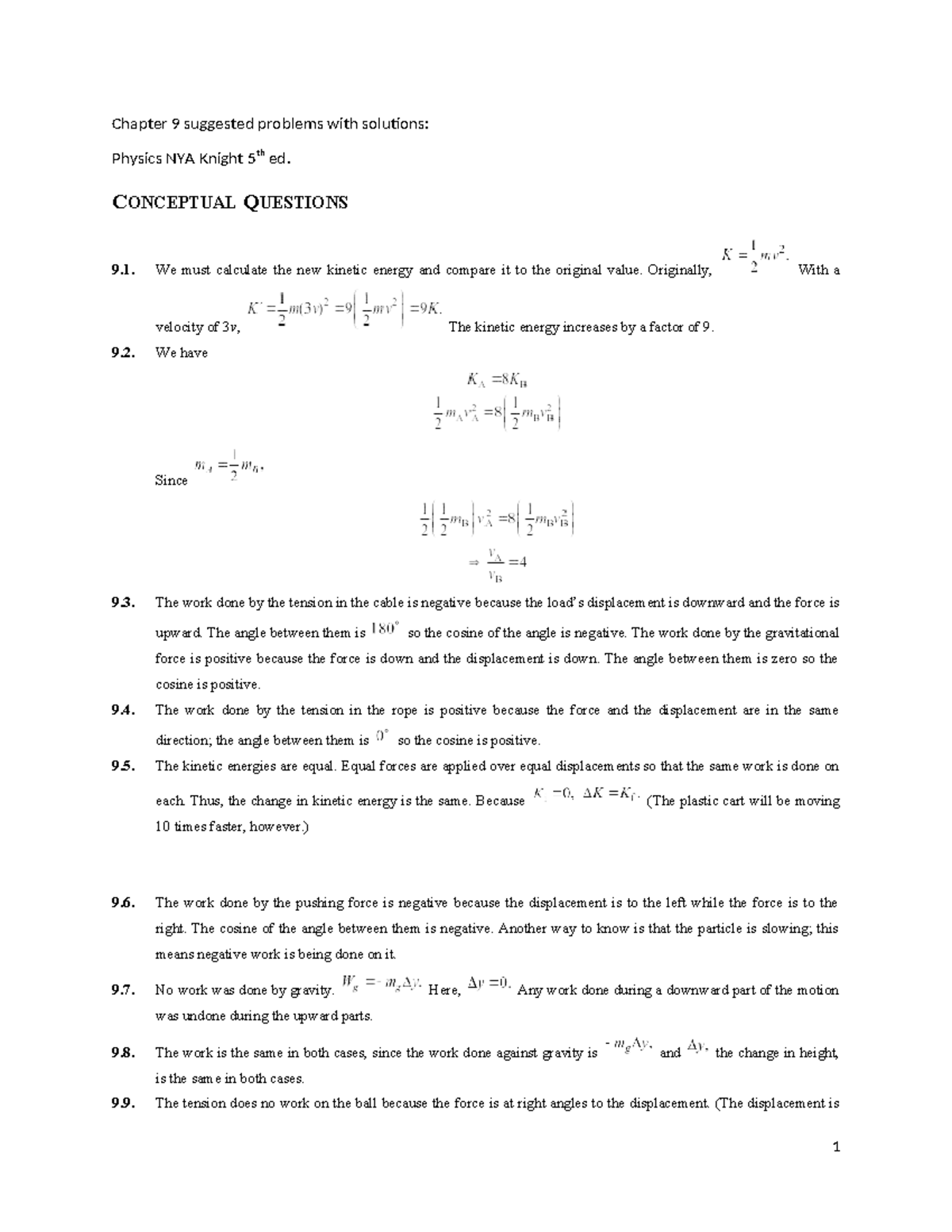 Chapter 9 Suggested Problems & Solutions: Physics NYA Knight 5th Ed ...