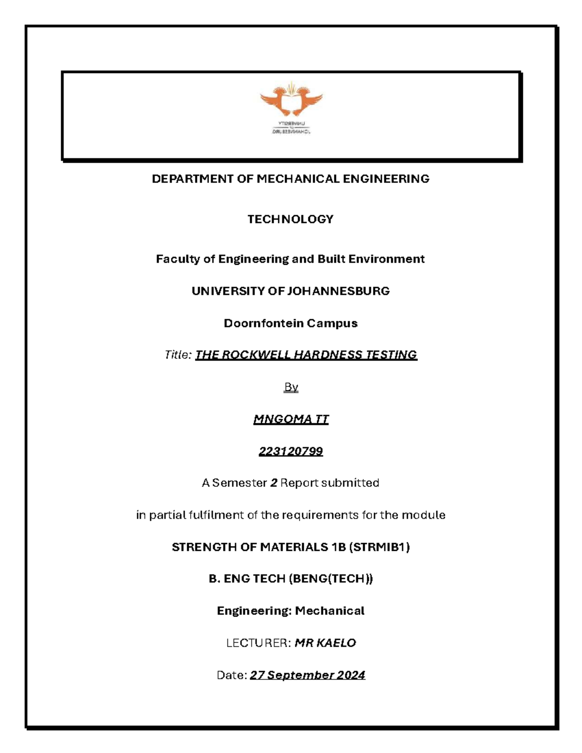 Rockwell Hardness Testing Report for STRMIB1 - MNGOMA TT 223120799 ...