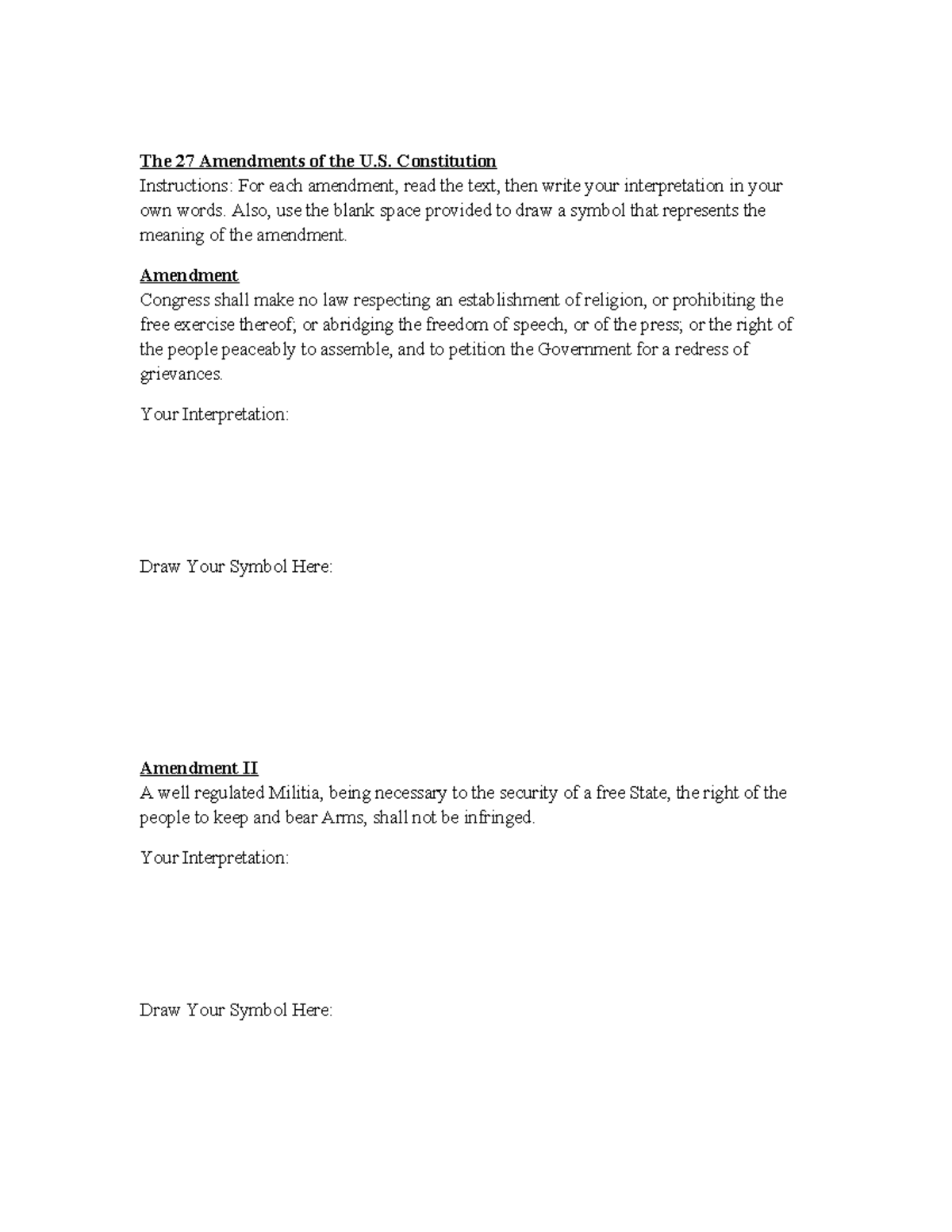 27 Amendments of the U.S. Constitution: Interpretations & Symbols - Studocu