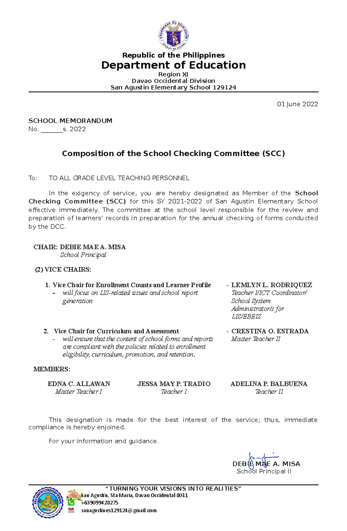 2022 SCC Designation Order & Initial Tasks for Class Advisers - Studocu