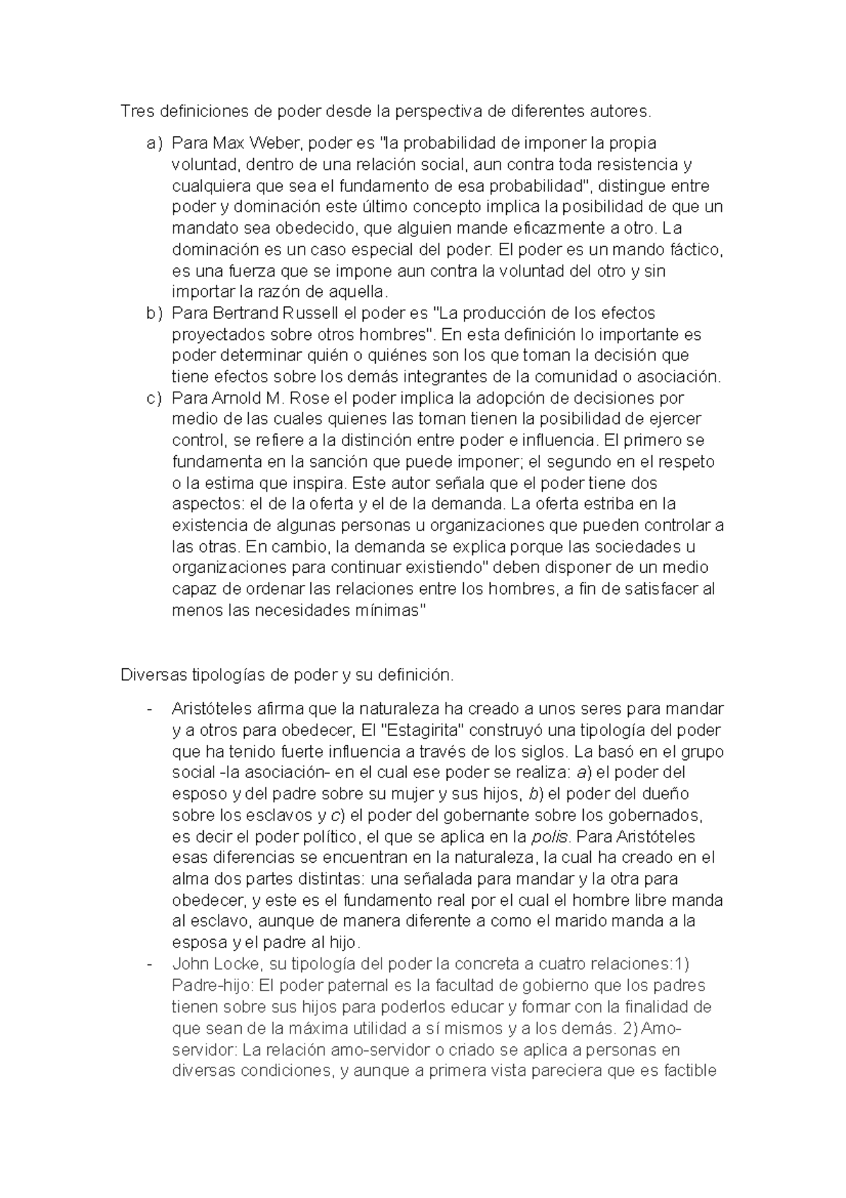 Poder: Definiciones y Tipologías desde Diferentes Perspectivas - Studocu