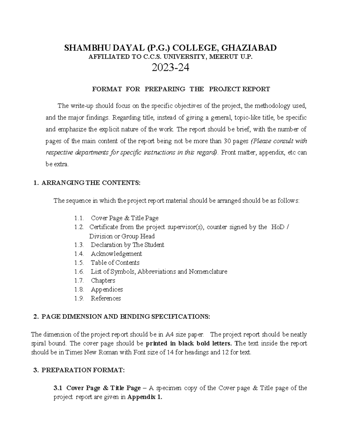 Project Report Format for B.Com Students - Session 2023 - Studocu