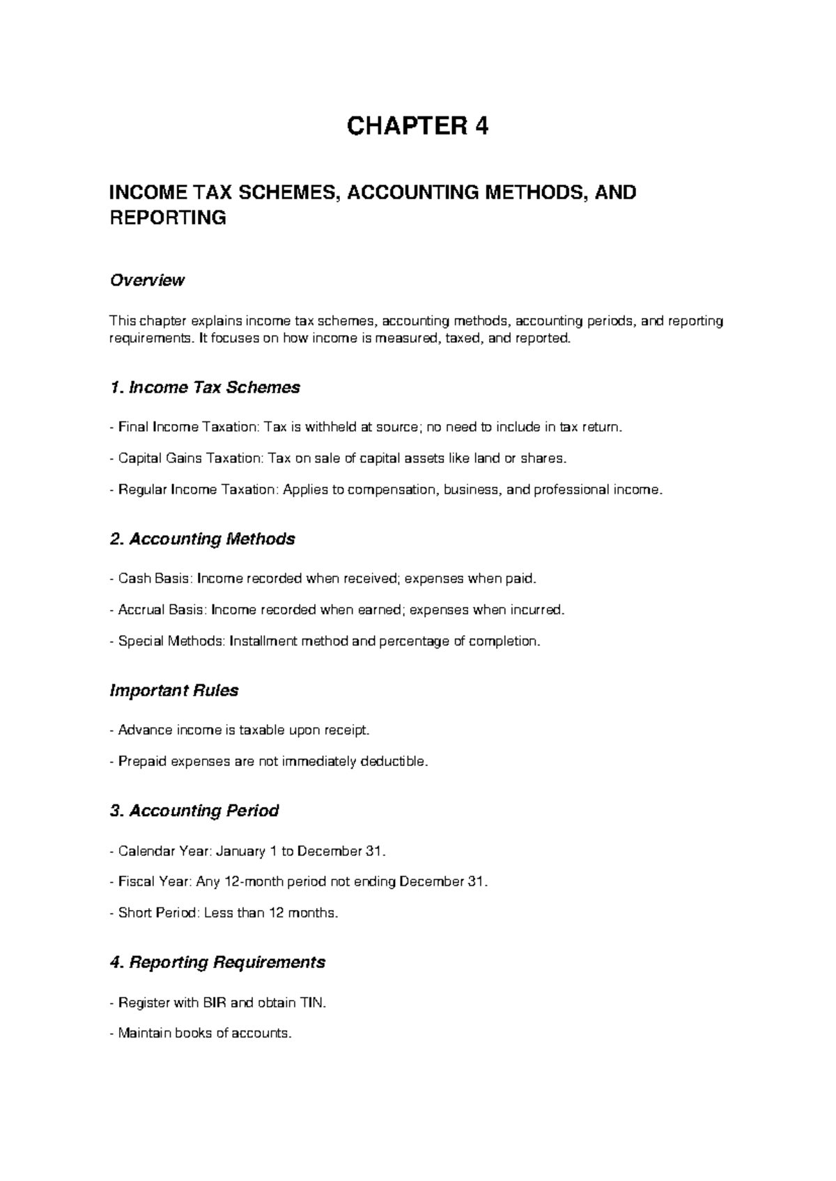 CHAPTER 4 INCOME TAX SCHEMES & ACCOUNTING METHODS - Studocu