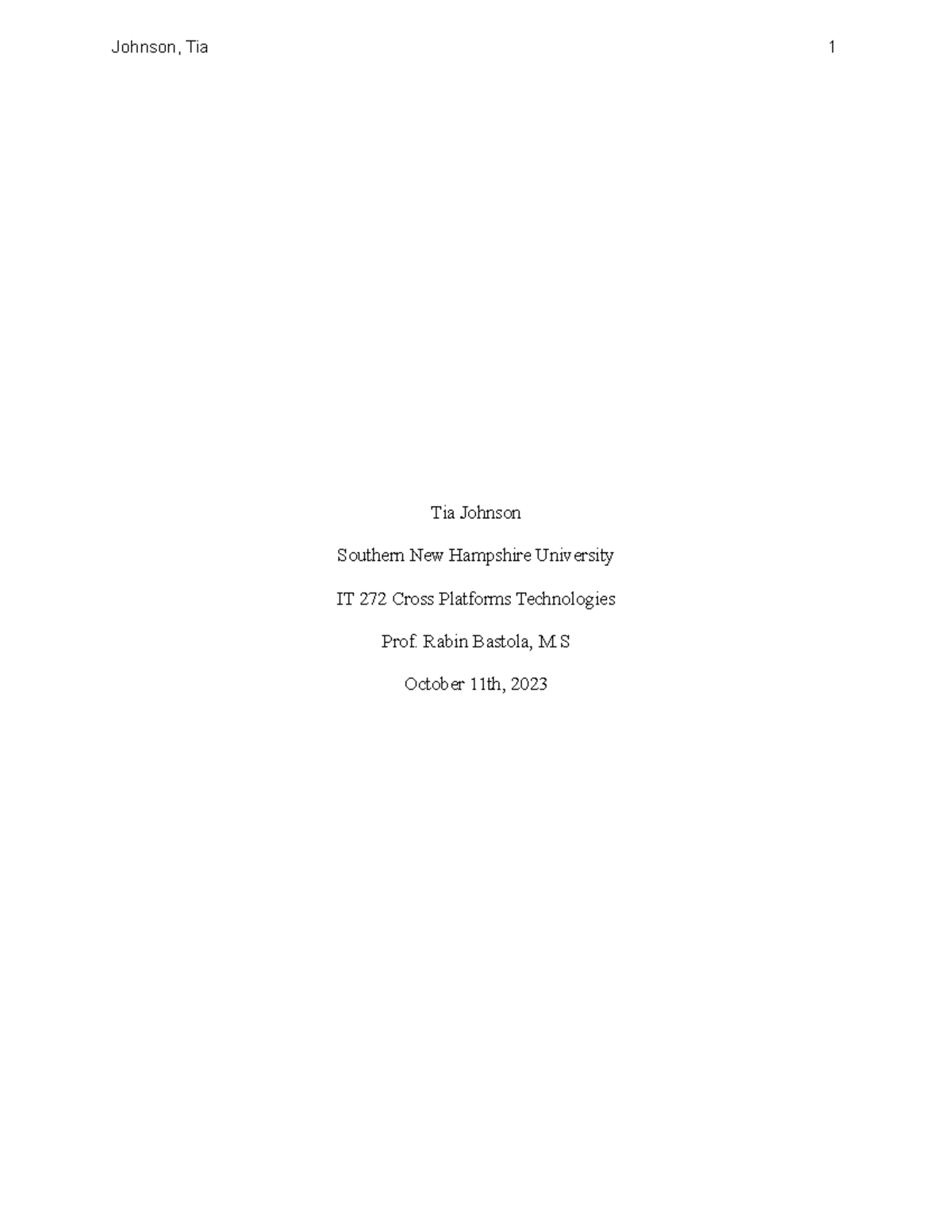 IT 272 Module 7-2 Project Two - Johnson, Tia 1 Tia Johnson Southern New ...