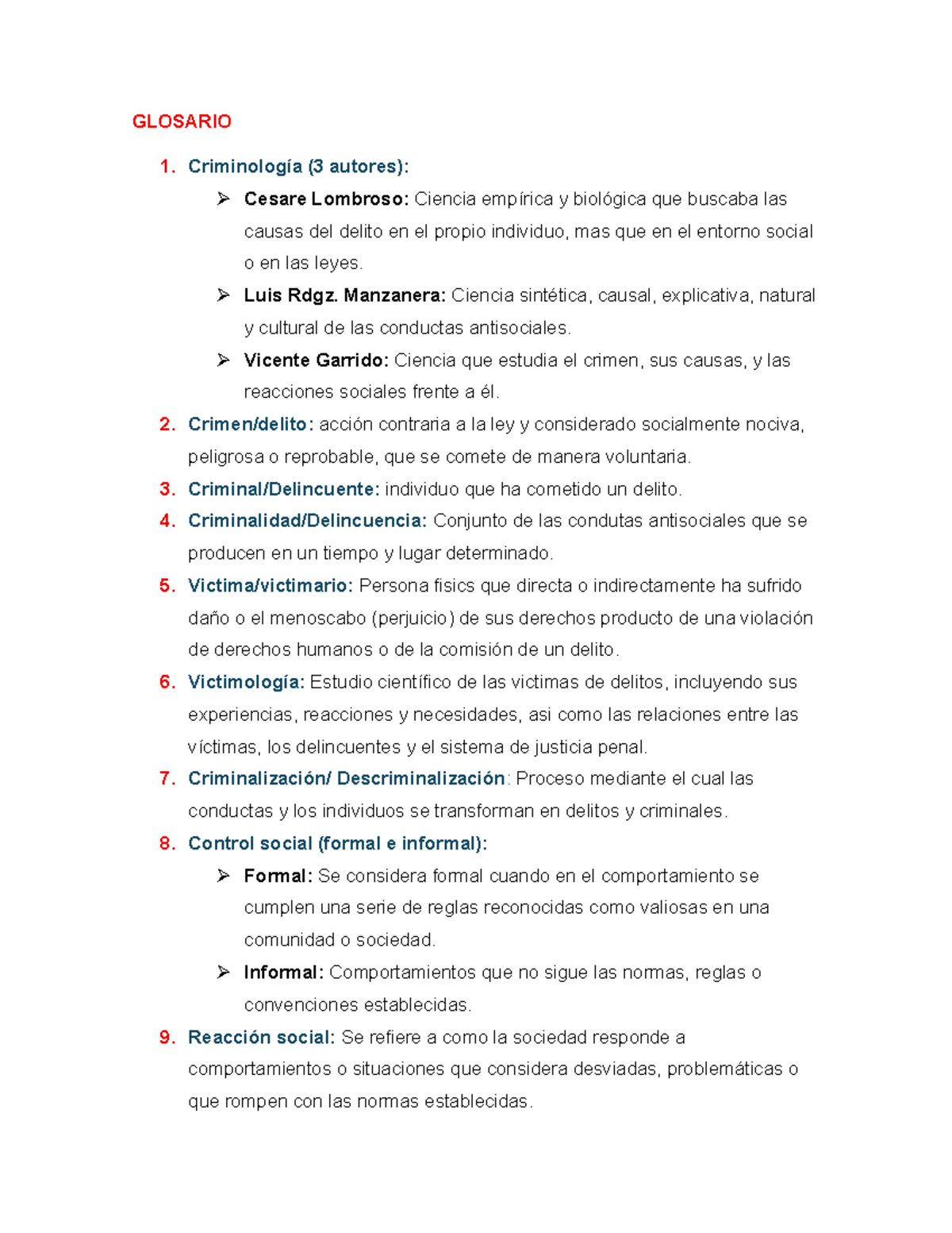 Glosario de Criminología (3 autores) - Conceptos Clave (17 C) - Studocu