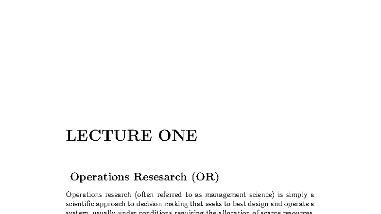 MAT 353 Lecture 1: Introduction to Operations Research Concepts - Studocu