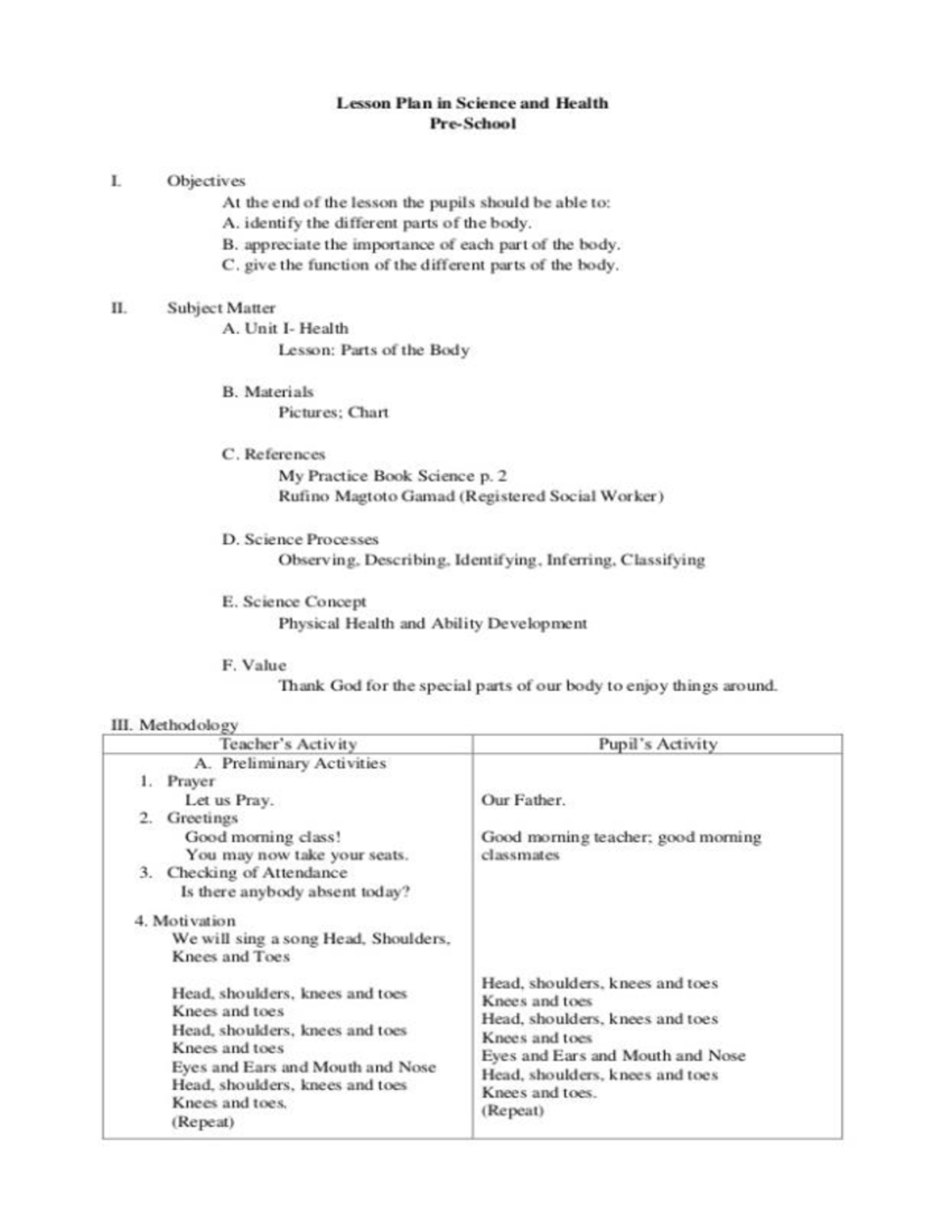 Semi-Detailed Lesson Plan: Components of a Lesson - Studocu