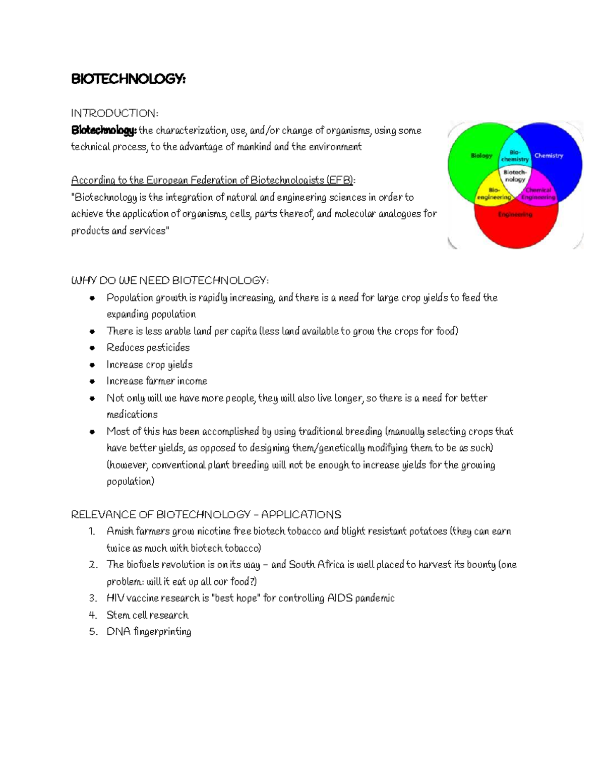 Biotechnology Overview: Applications, Techniques, and Impacts (BIO 154 ...