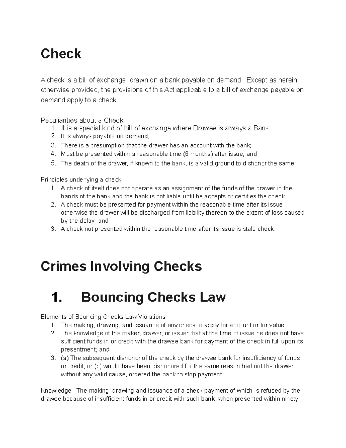 Bouncing Checks - Lecture Notes 1: Key Legal Principles and Crimes ...