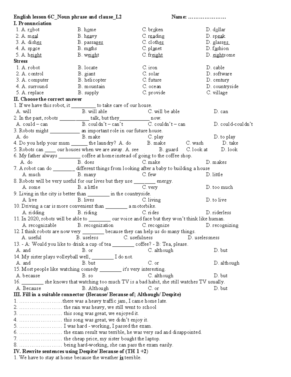 6C - Noun Phrase and Clause Lesson 2: Pronunciation & Exercises - Studocu