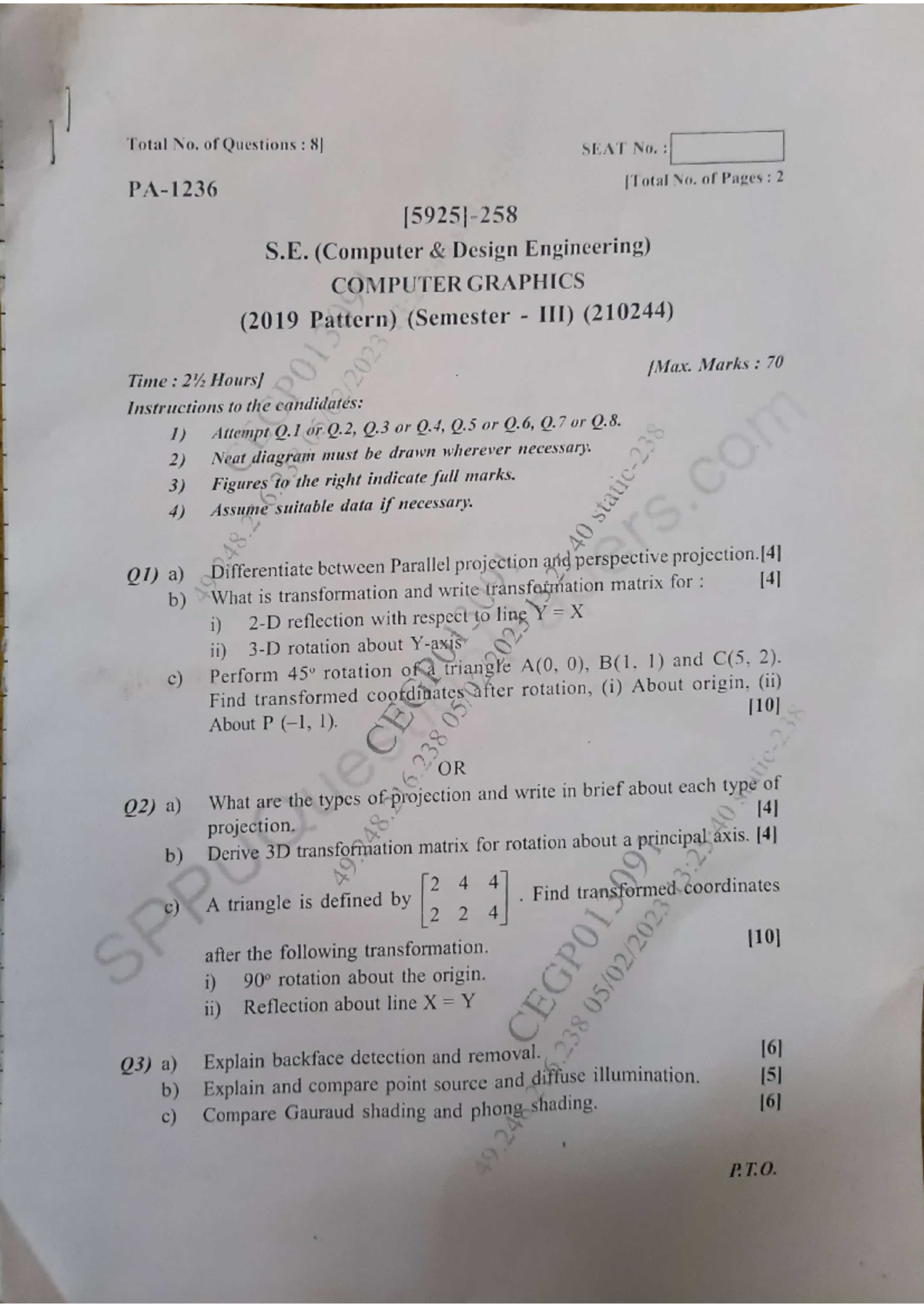CG-1 - CG Solved End Semester Question Paper (2019 Pattern) - Studocu