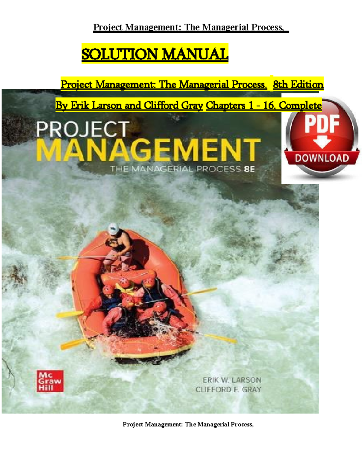 Solution Manual: Project Management - The Managerial Process (8th Ed ...