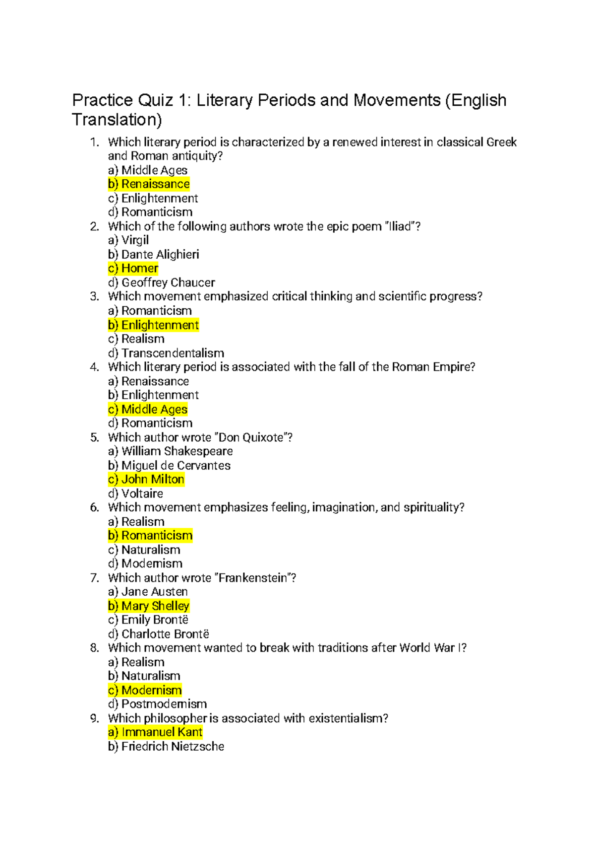 Oefentoets V6: Literature Quiz on Periods and Movements - Studeersnel